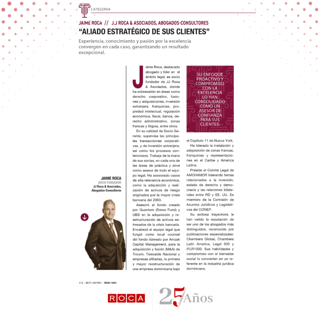 El Dr. Jaime Roca, socio fundador de ROCA, es parte de la primera ...